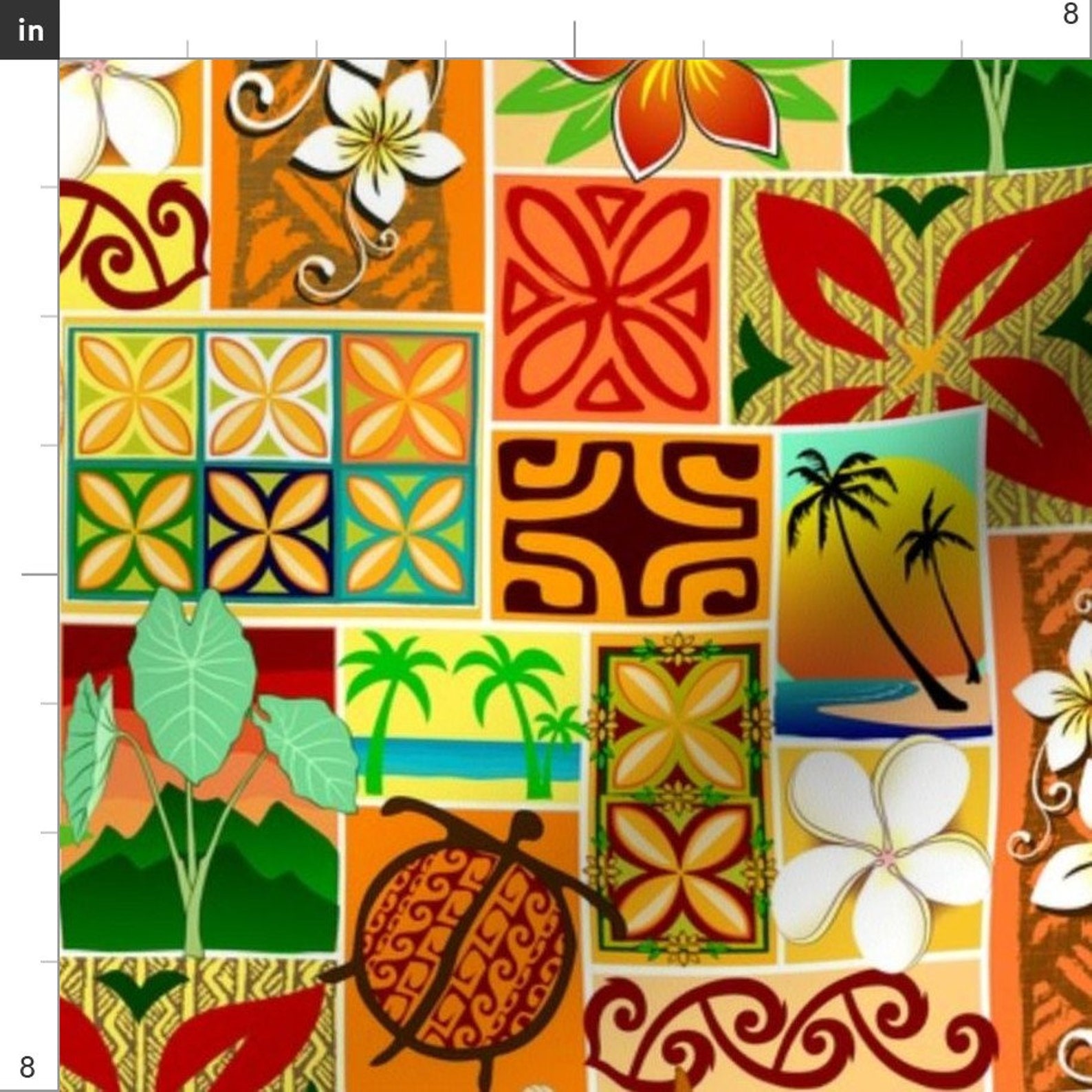 Retro Geometric Hawaiian Fabric Hawaiian Motif 004 by | Etsy