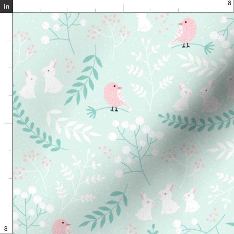 Rabbit Fabric Rabbits and Birds by Innamoreva Sweet Bunny - Etsy