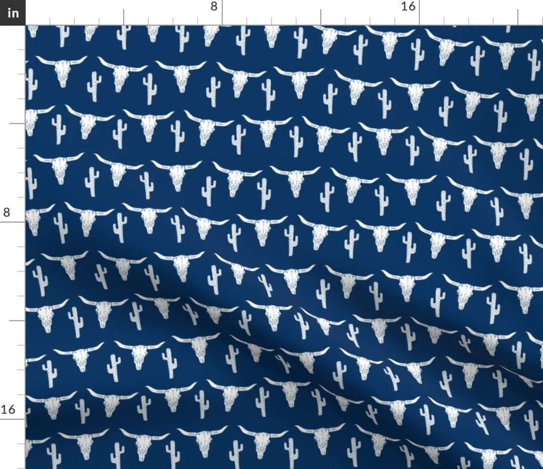 Longhorn Skulls Fabric Longhorn Skull Western Cactus Navy - Etsy