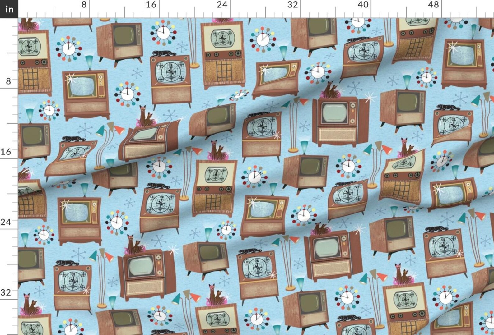 Television Fabric - 1950s Tv Sets by Vinpauld - Fifties Vintage Tube ...