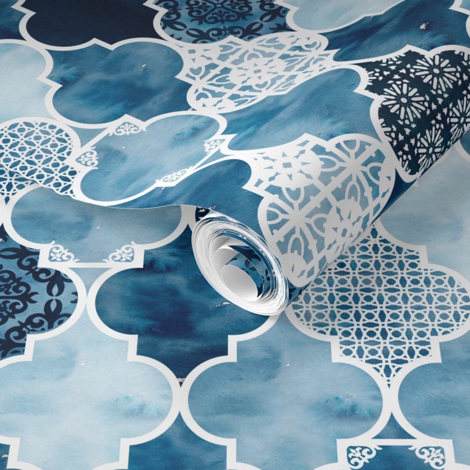 Moroccan Tile Wallpaper Moroccan Trellis by Adenaj Blue - Etsy