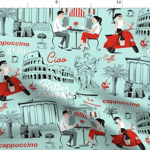 Rome Fabric Rome Watercolor Blue by Gaiamarfurt Roma - Etsy