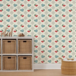Retro Kitchen Wallpaper Kitchen Cherry Large Print by - Etsy
