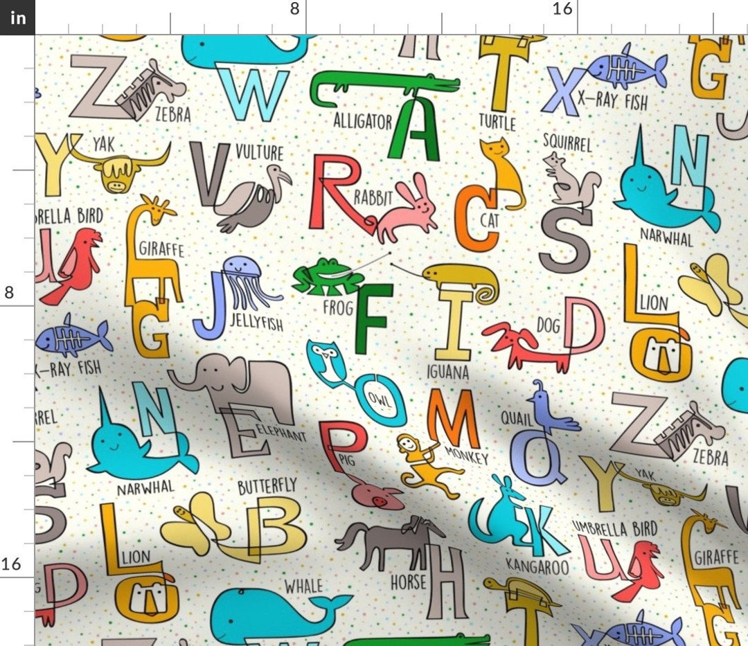 Nursery Animal Alphabet Fabric One-liner Alphabet Animals by - Etsy