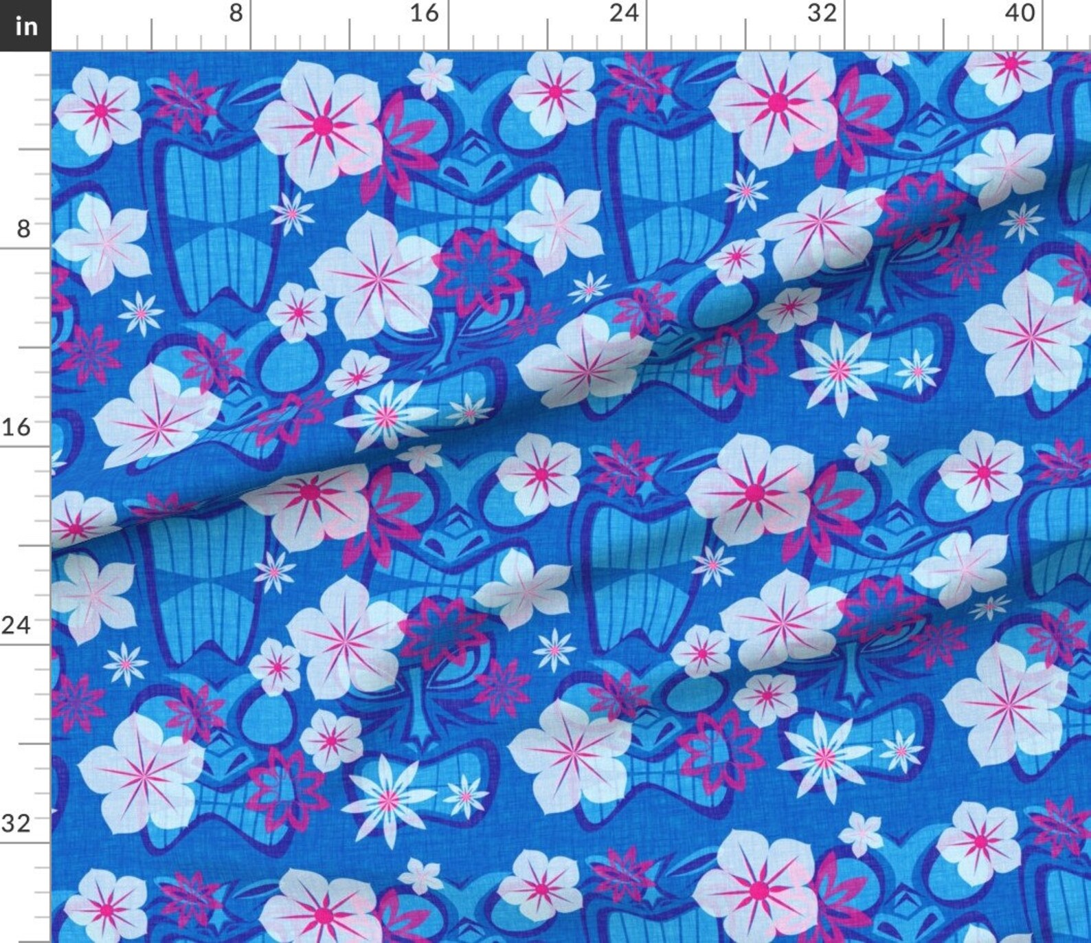 Blue Tiki Fabric Vintage Tiki Lagoon by Thecalvarium - Etsy