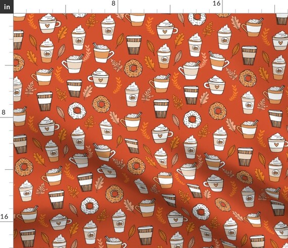 Coffee Fabric Pumpkin Spice Latte Coffee and Donuts Fall | Etsy