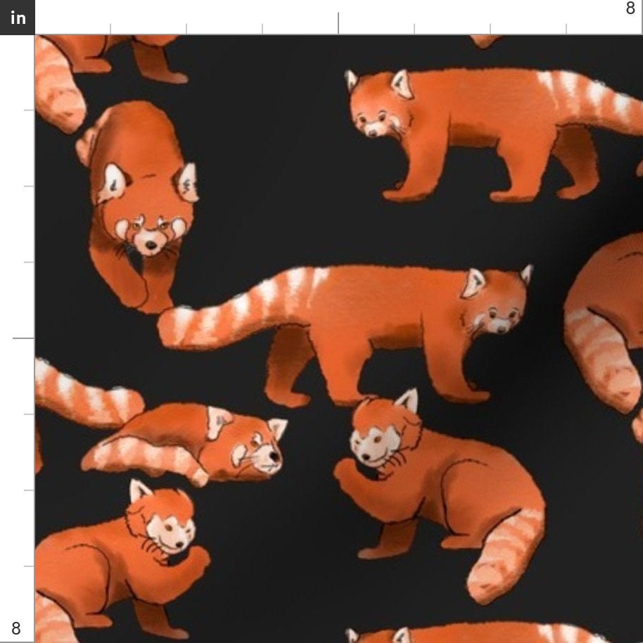 Red Panda Fabric Red Panda on Charcoal by Landpenguin Red | Etsy