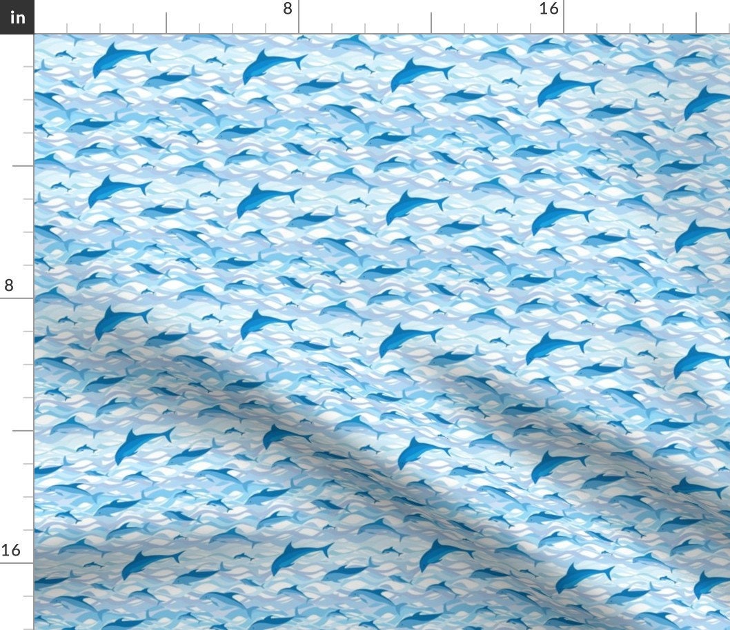 Dolphins Fabric Dolphins Riding the Ocean Waves by Fabric is - Etsy