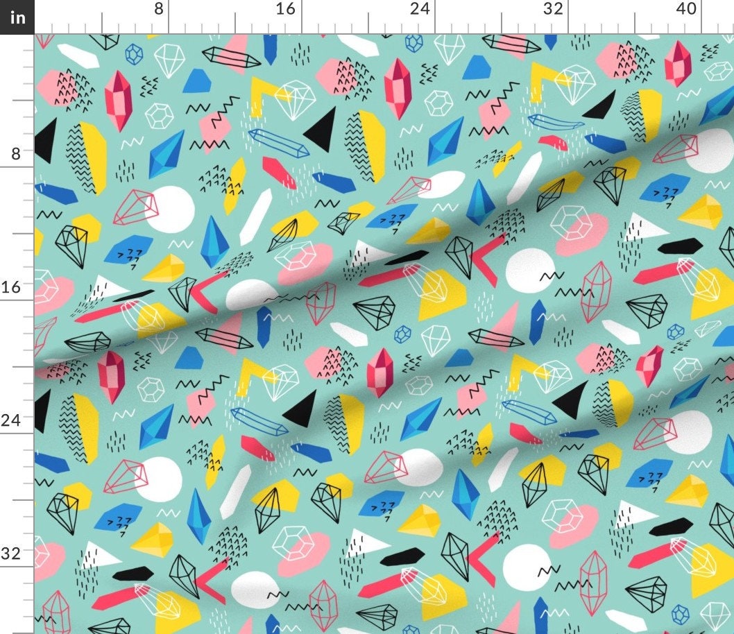 Gem Fabric Graphic Gems Memphis Style by Heleen Vd Thillart | Etsy