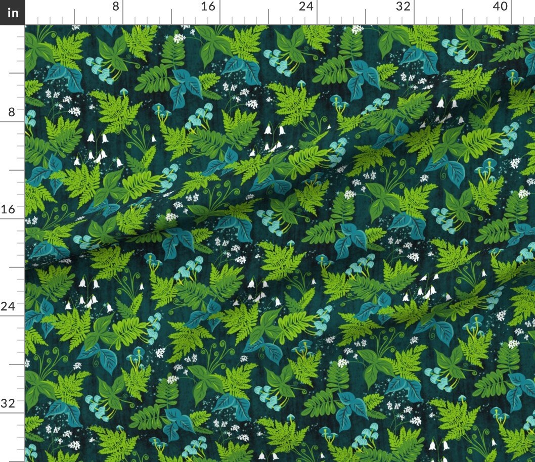 Leaves & Ferns Fabric Magic Forest by Heatherdutton Nature - Etsy
