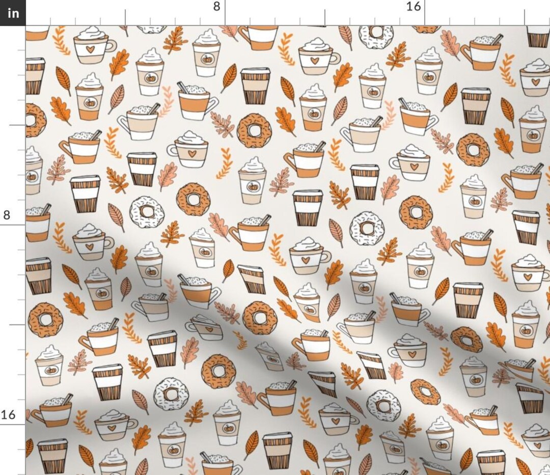 Coffee Fabric Pumpkin Spice Latte Fabric Coffee and Donuts Fall Autumn ...