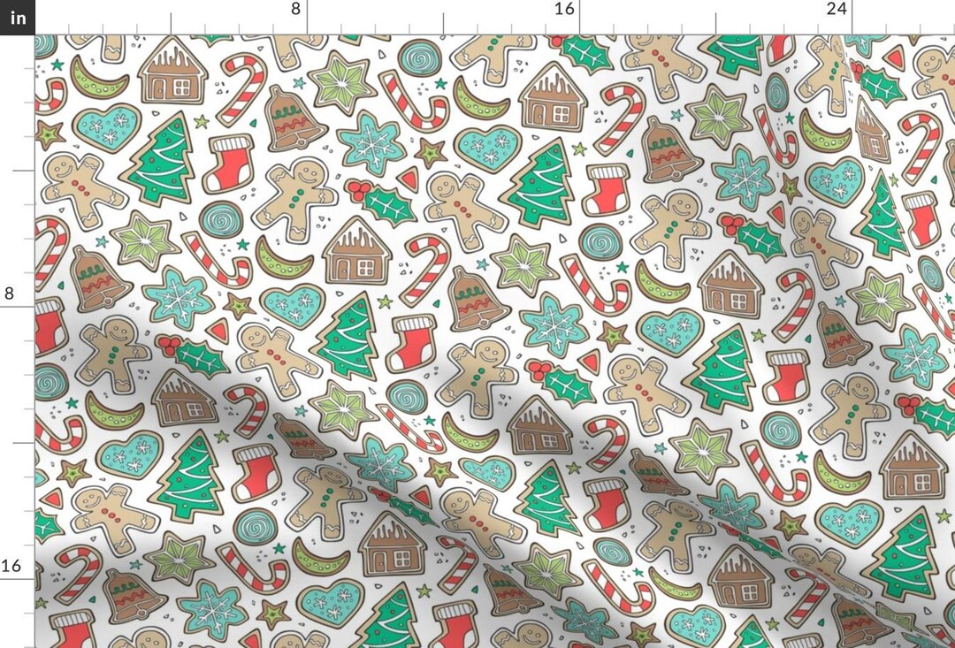 Cookies Fabric - Christmas Xmas Holiday Gingerbread Man Cookies Winter ...