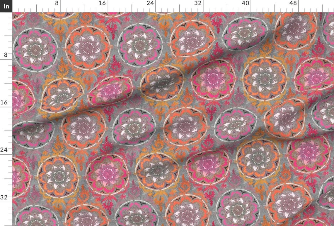 Boho Fabric - Hot Pink, Magenta Orange Super Boho Doodle Medallions by ...