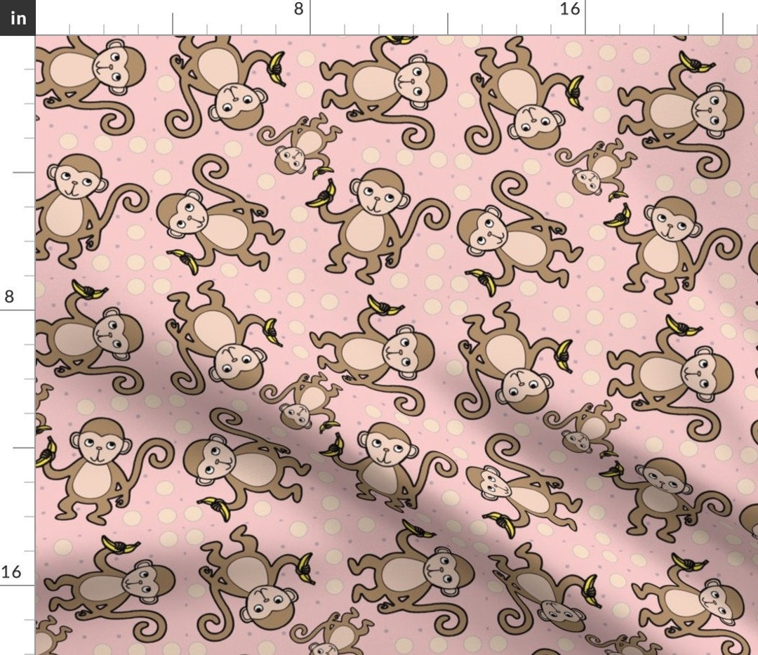 Monkey Fabric Monkey Polka Dot Pink by Stephanierae Ca - Etsy