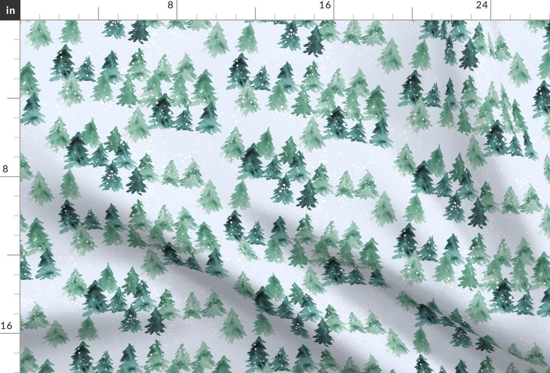 Woodland Pine Trees Fabric - Chalet View by Joy and Ink - Winter ...