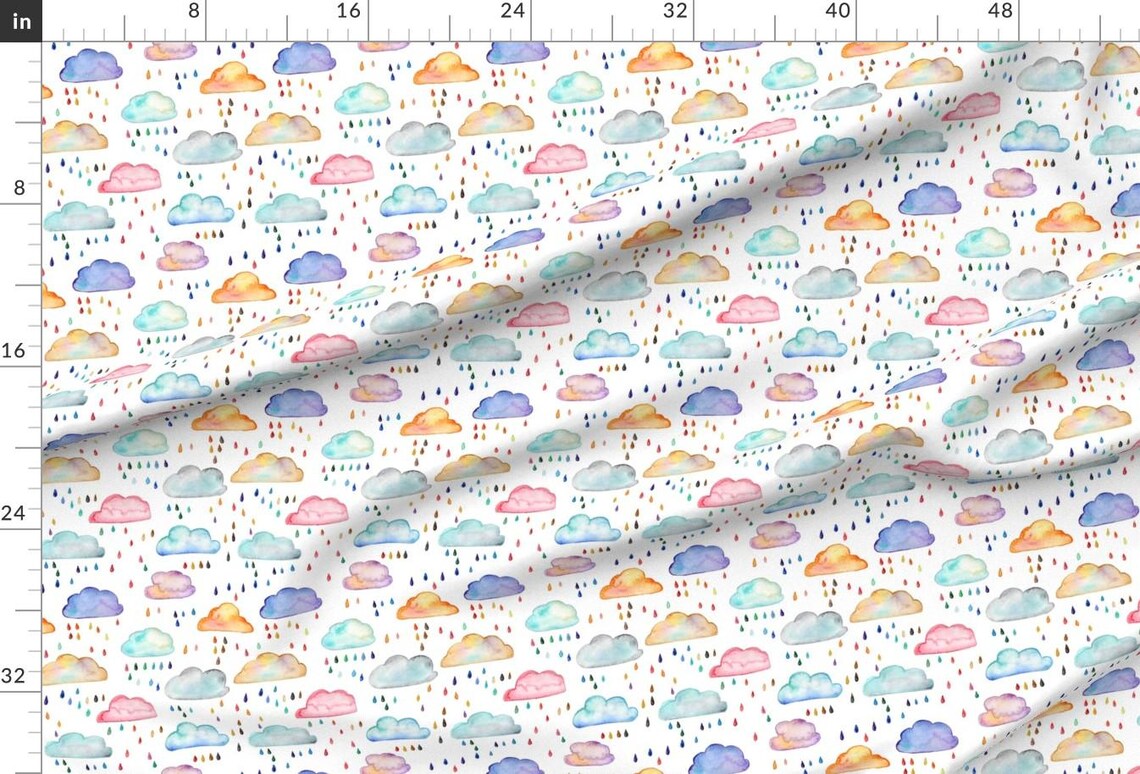 Rainbow Rainclouds Fabric - Rainclouds by Emmaallardsmith - Watercolor ...