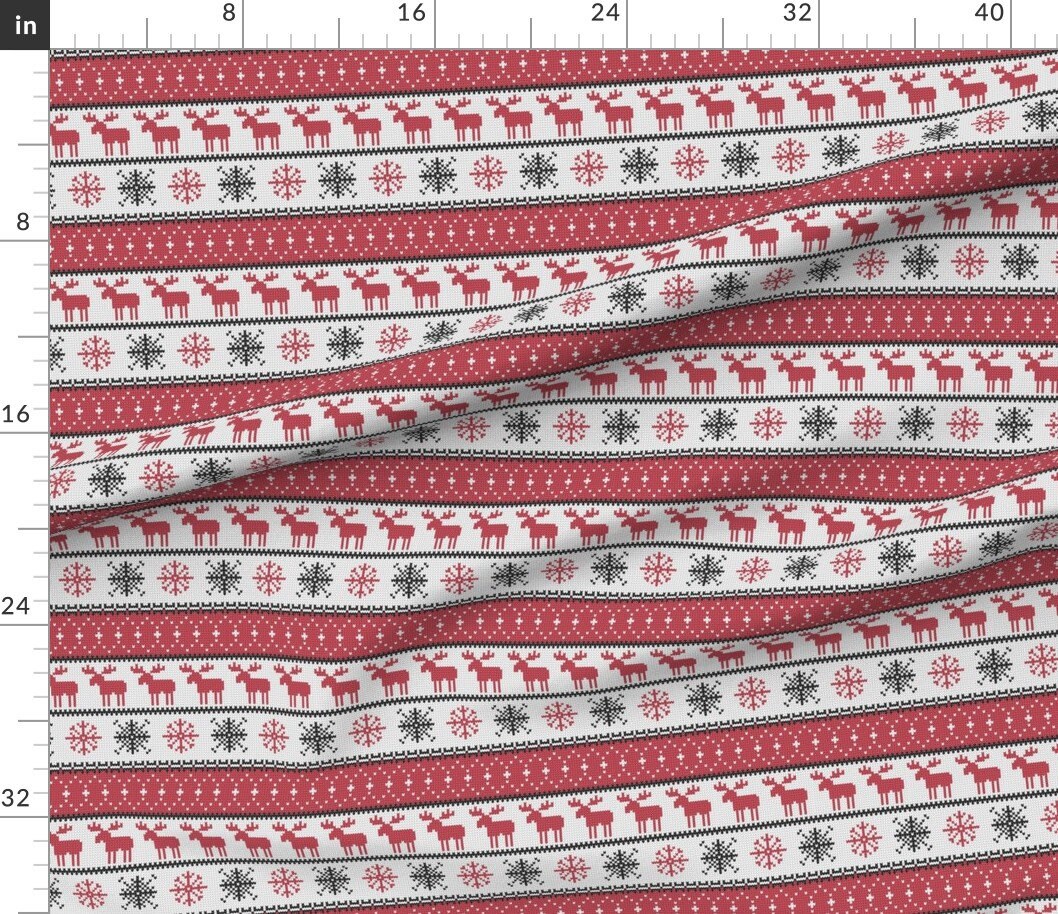 Christmas Moose Fabric Fair Isle Moose red Winter Knits - Etsy