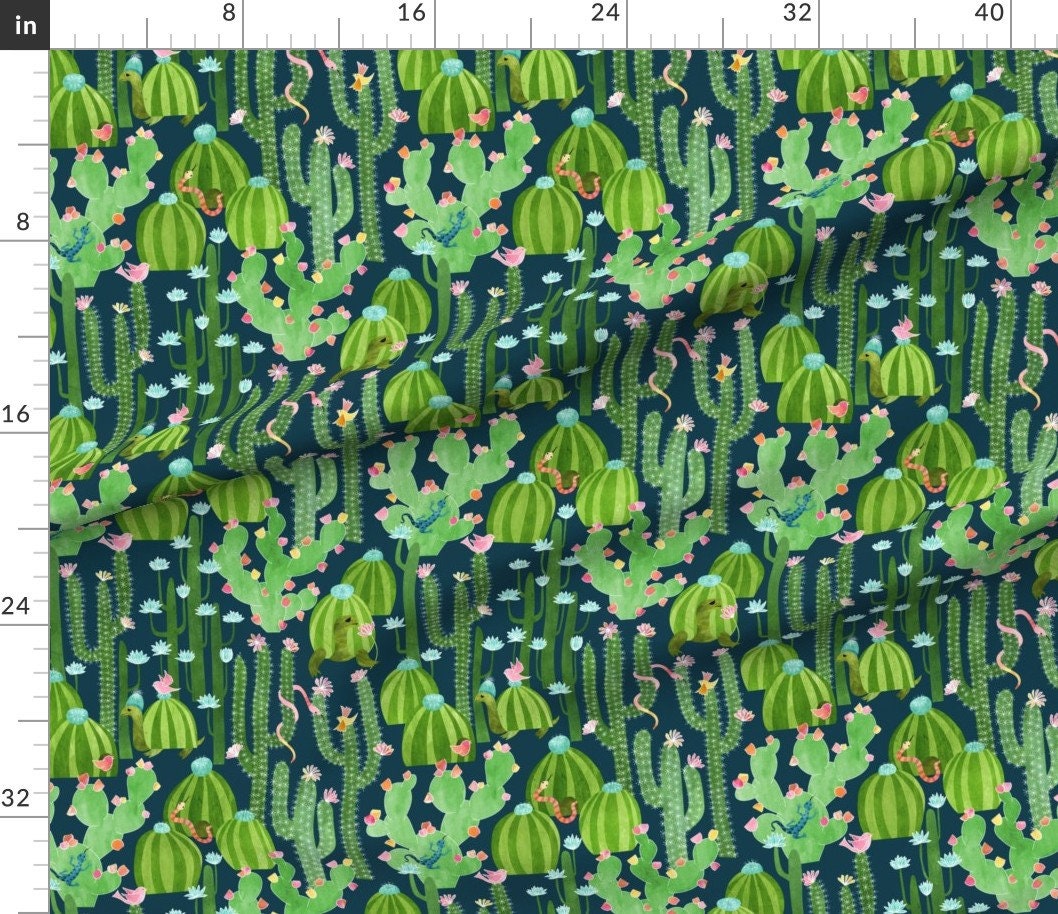 Watercolor Cactus Fabric the Cactus Garden of Earthly | Etsy