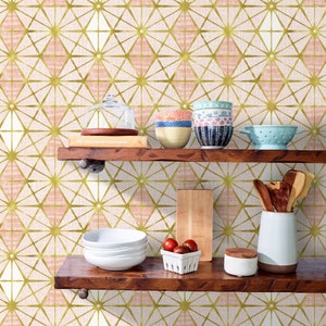 Geometric Wallpaper Faux Gold Blush Pink Geometric by - Etsy