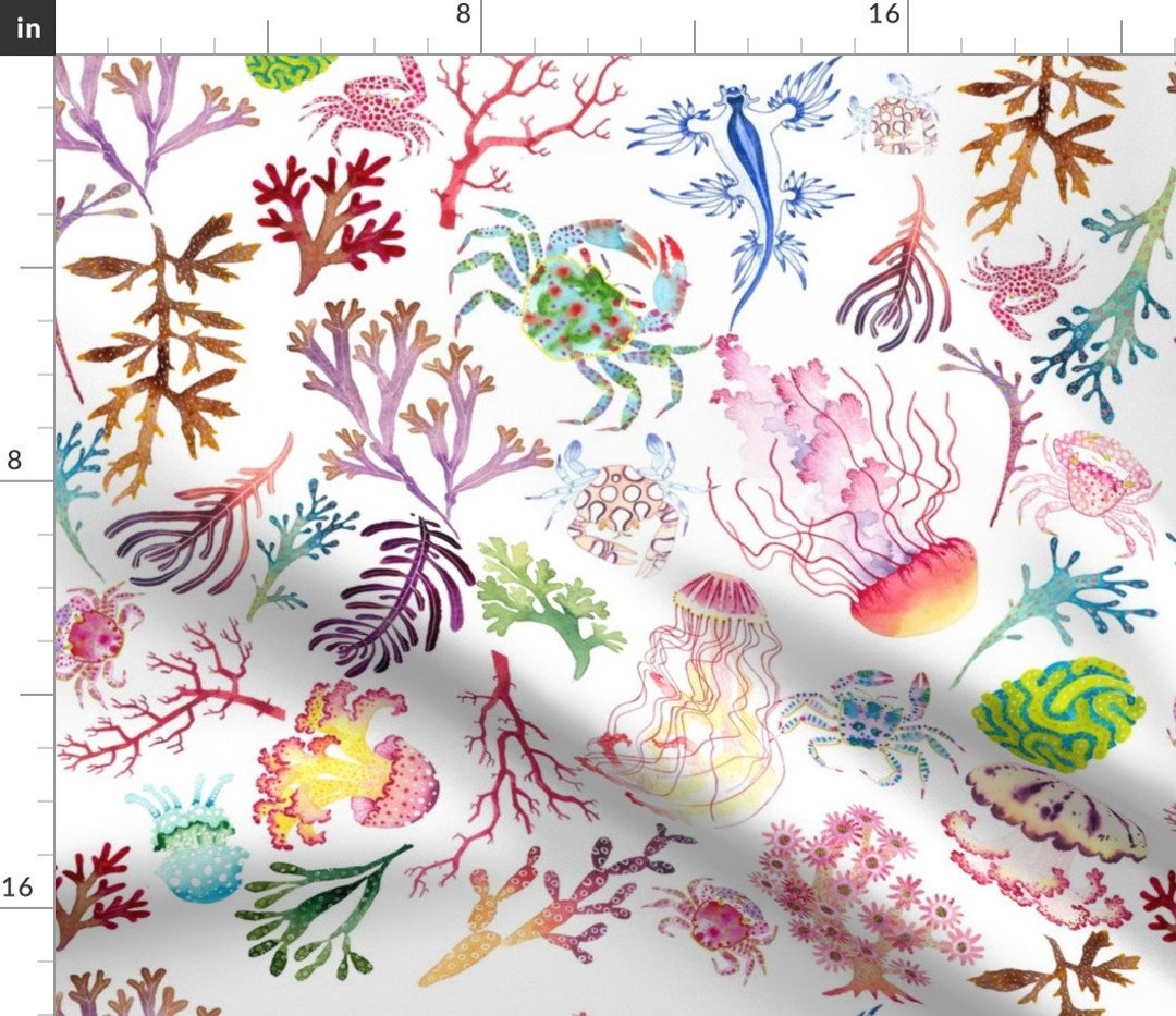 Watercolor Reef Fabric Under the Sea by Gabbymalpas Jellyfish Sea ...