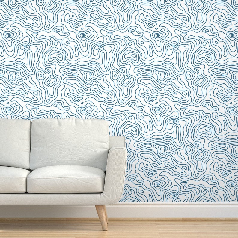 Topographic Wallpaper Dark Blue and White Wave Elevation | Etsy