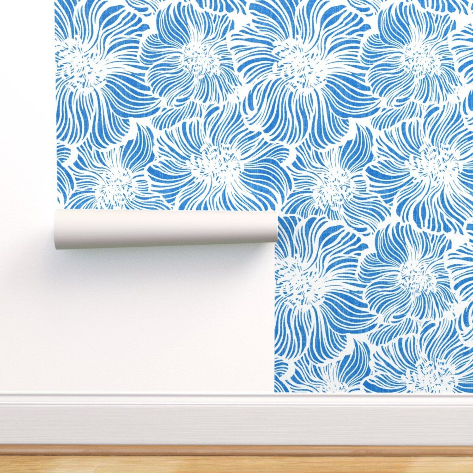 Floral Wallpaper Sunflower in Teal on Linen by Mpzstudio - Etsy