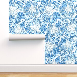 Floral Wallpaper Sunflower in Teal on Linen by Mpzstudio - Etsy