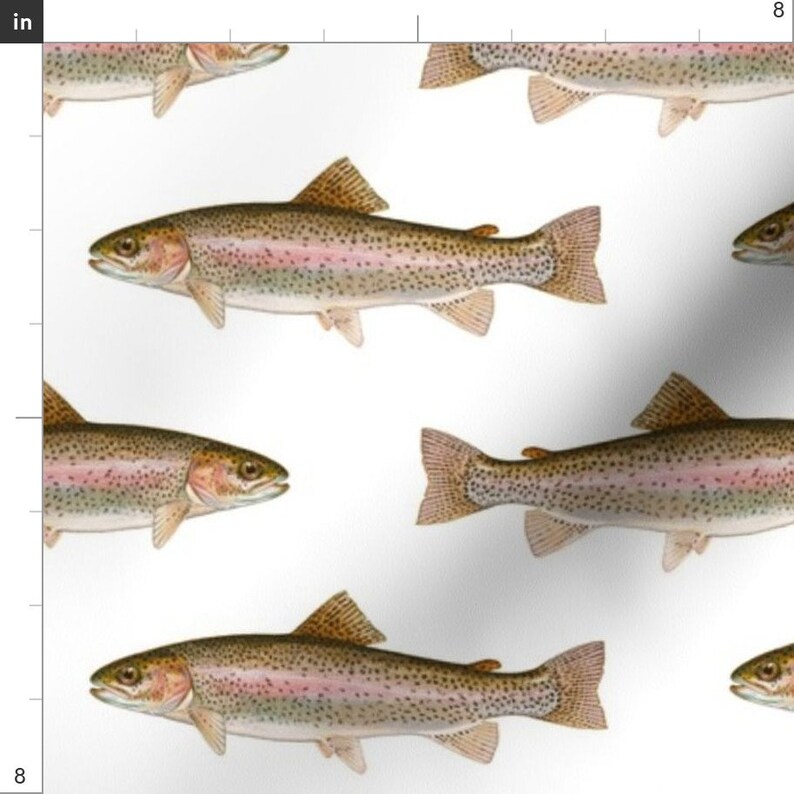 Fishing Fabric Rainbow Trout On White By Weavingmajor | Etsy