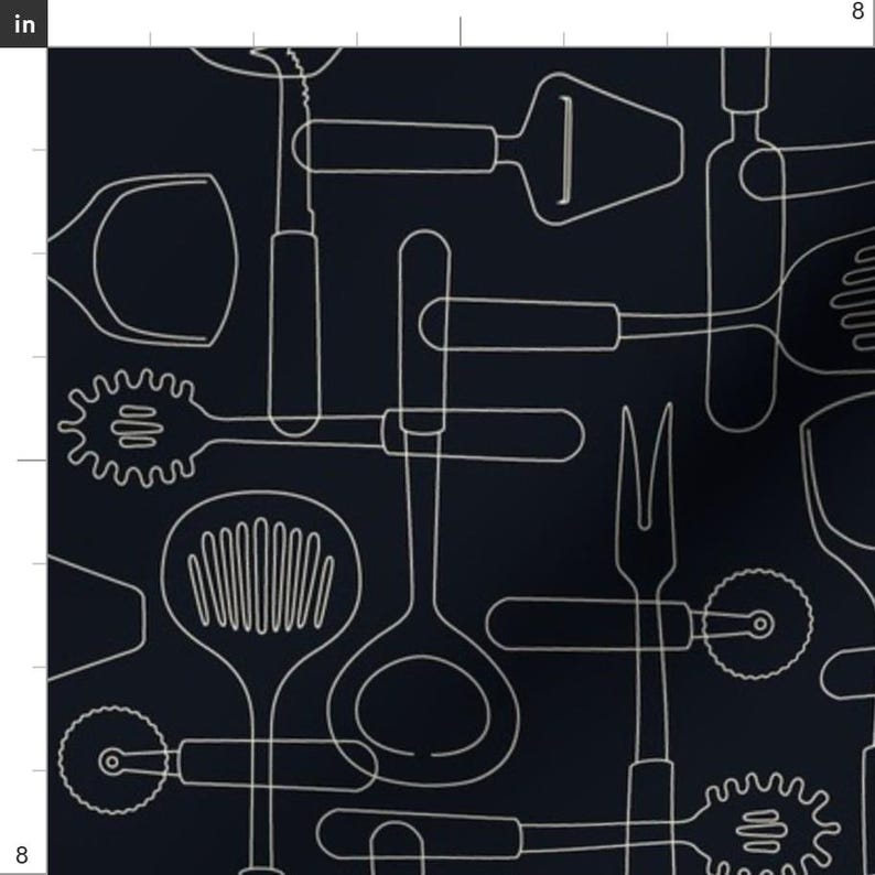 Mod Utensils Fabric - Julie's Utensils White on Black by Juliesfabrics ...