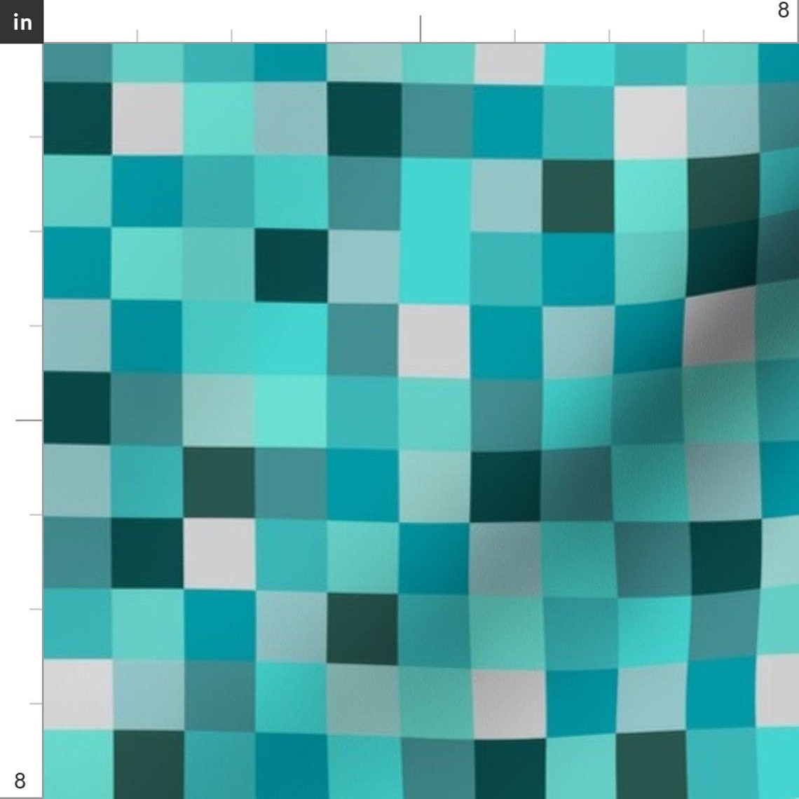 Blue Pixelated Geometric Squares Pattern Fabric 8-Bit Pixel | Etsy