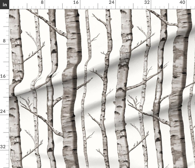 Woodland Fabric Birch Grove in Grey and White by | Etsy