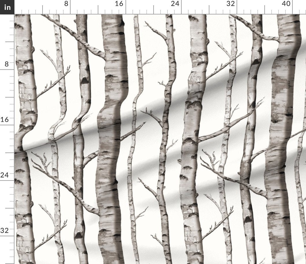 Woodland Fabric Birch Grove in Grey and White by | Etsy