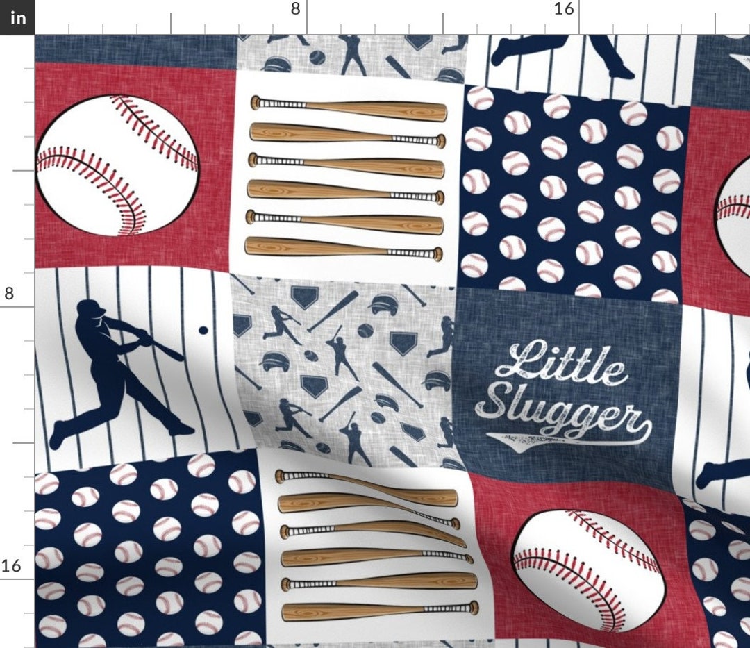 Little Slugger Fabric Little Slugger Baseball Patchwork Fabric by ...
