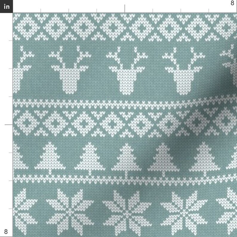 Fair Isle Fabric Deer Blue Snowflake Winter Knits by - Etsy
