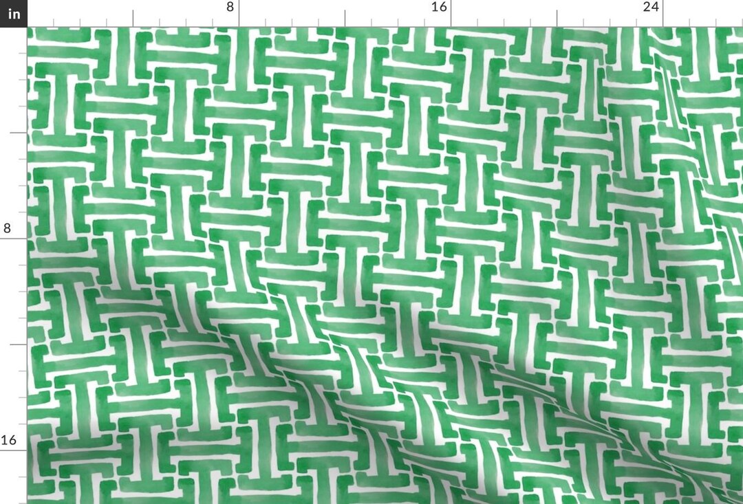 Greek Key Fabric - Watercolor Emerald by Trellishill - Jade Green ...