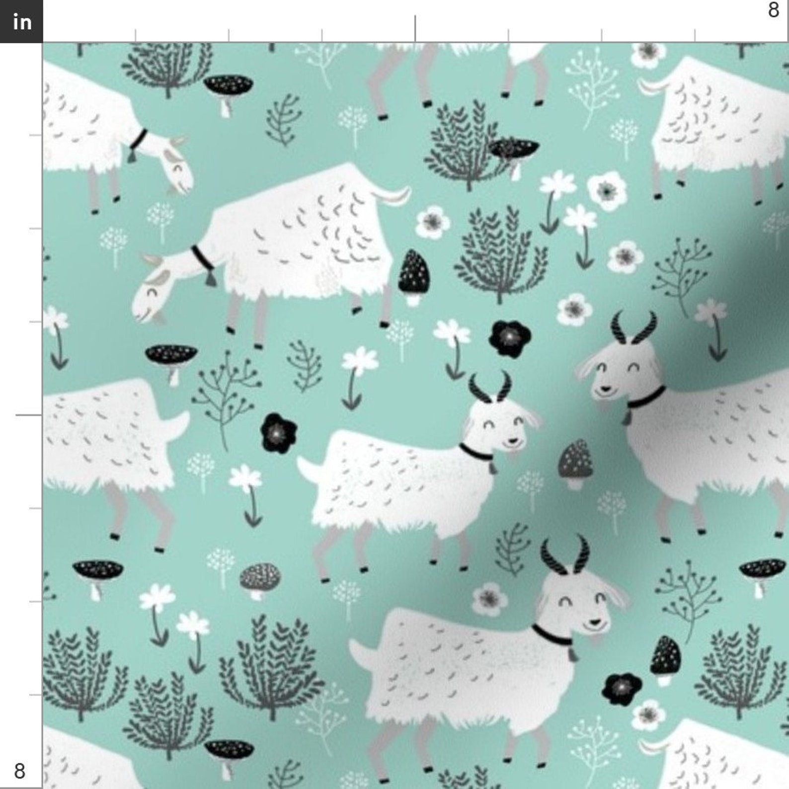 Goats Fabric Goats // Mint Farm Animal Farm Cute Nursery | Etsy