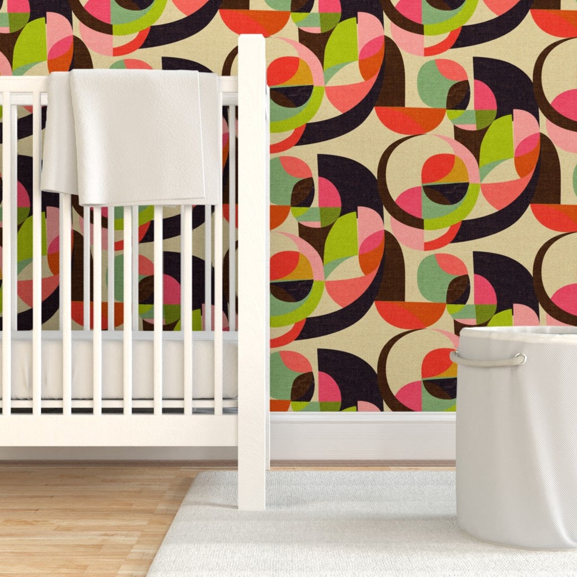 Mid Century Wallpaper Modern Circles by Ceciliamok Pink | Etsy