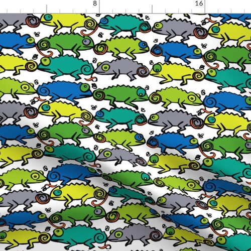 Chameleon Fabric Chameleon Garden by Adenaj Watercolor | Etsy