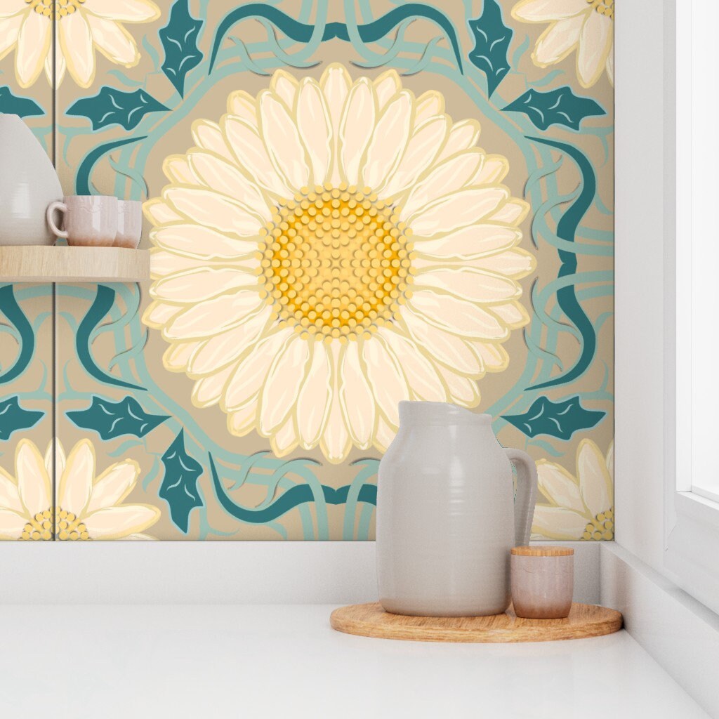 Daisy Wallpaper Spanish Floral Tile by Eclectic House - Etsy