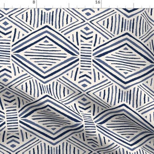 Blue Tribal Geometric Fabric - Tribal Geometric Navy Blue by Crystal ...