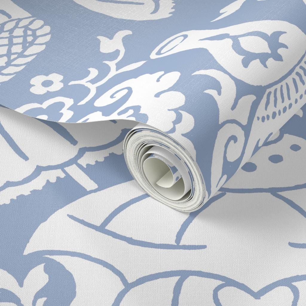 Chinoiserie Removable Peel and Stick Wallpaper - Blue White Toile Delft ...
