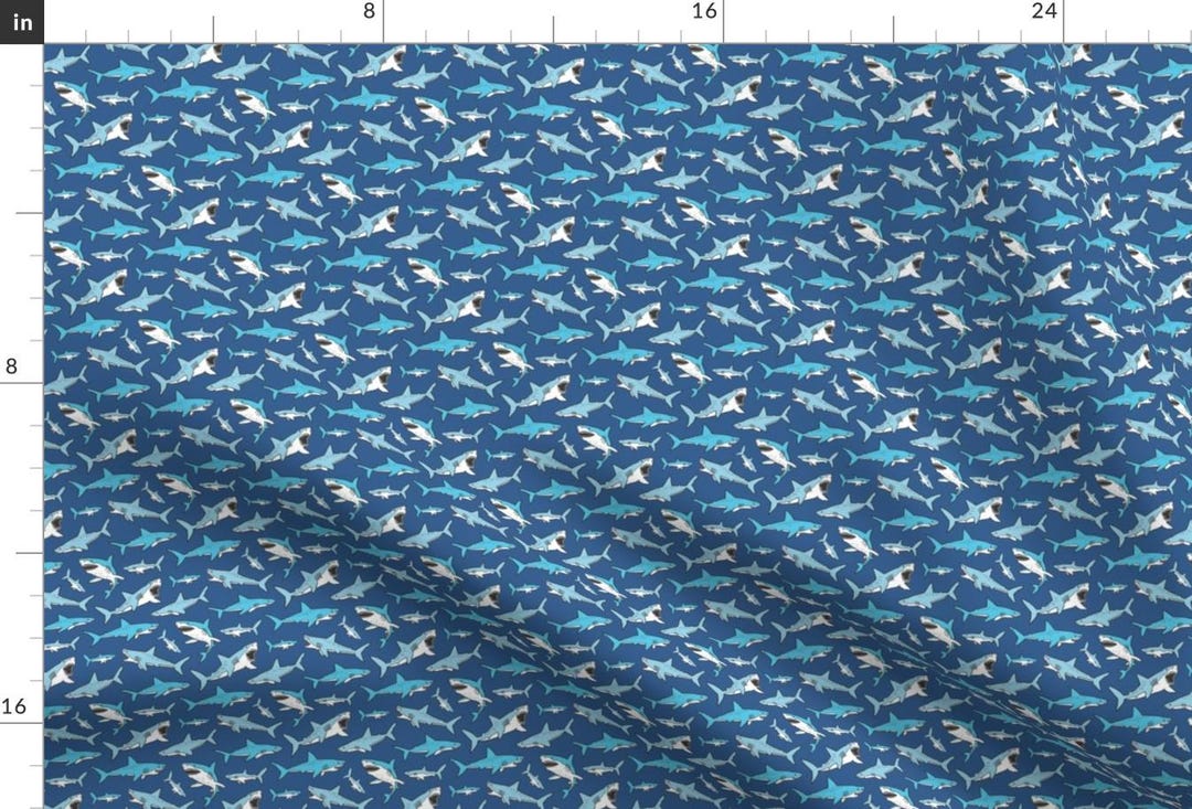 Shark Fabric - Sharks Shark Blue on Navy Blue Smaller 1,5 Inch by Caja ...