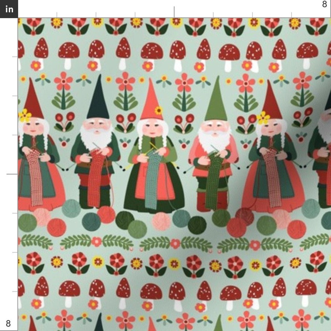 Knitting Gnomes Fabric Knitting Gnomes By Laura Mooney | Etsy