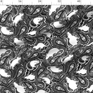 Rat Fabric - Paisley Large White Black Year of the Rat Pet Print by ...