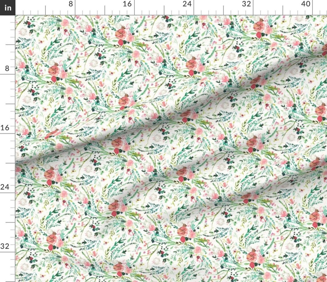 Dainty Floral Fabric Fable Spring Floral White By Nouveau | Etsy