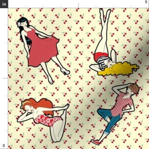 Pin up Girl Fabric Retro Pinup Girls With Cherry Backdrop on - Etsy