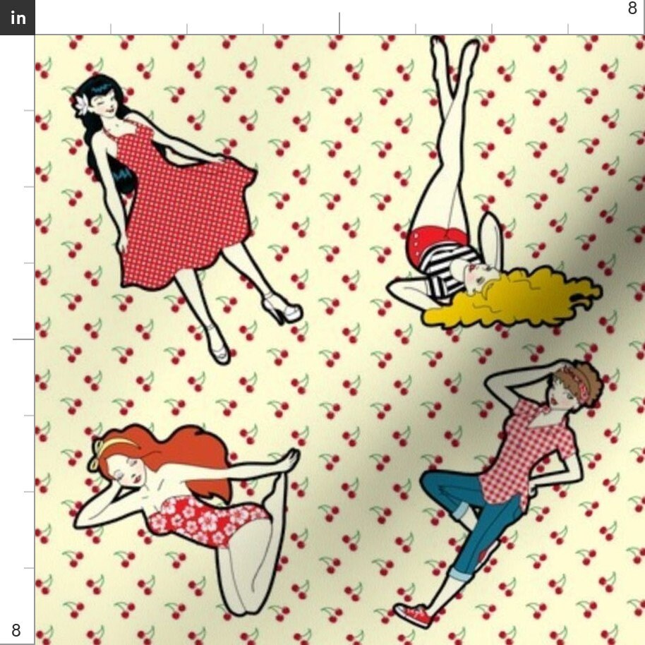 Pin up Girl Fabric Retro Pinup Girls With Cherry Backdrop on - Etsy