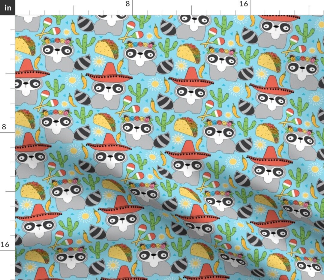 Fiesta Raccoons Fabric Mexican Raccoons on Blue by Lilcubby - Etsy