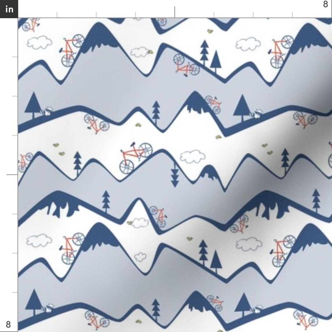 Small Scale Bike Fabric Mountain Top Biking Blues by | Etsy