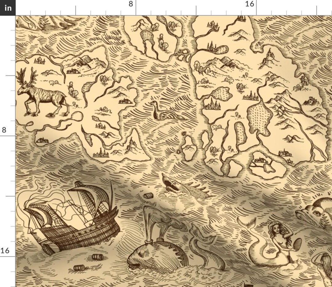 Vintage Sea Map Fabric Map by Svetlana Prikhnenko Illustrated Vintage ...